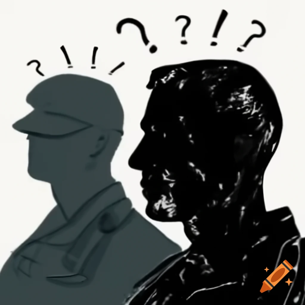 Silhouette of two soldiers with question marks on their heads on Craiyon