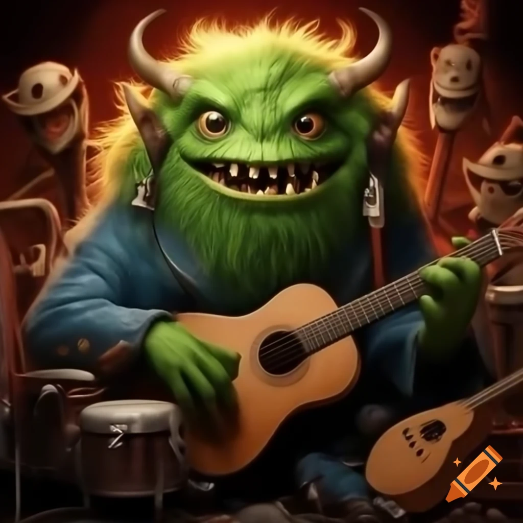 Whimsical musician monster enjoying music with instruments on Craiyon