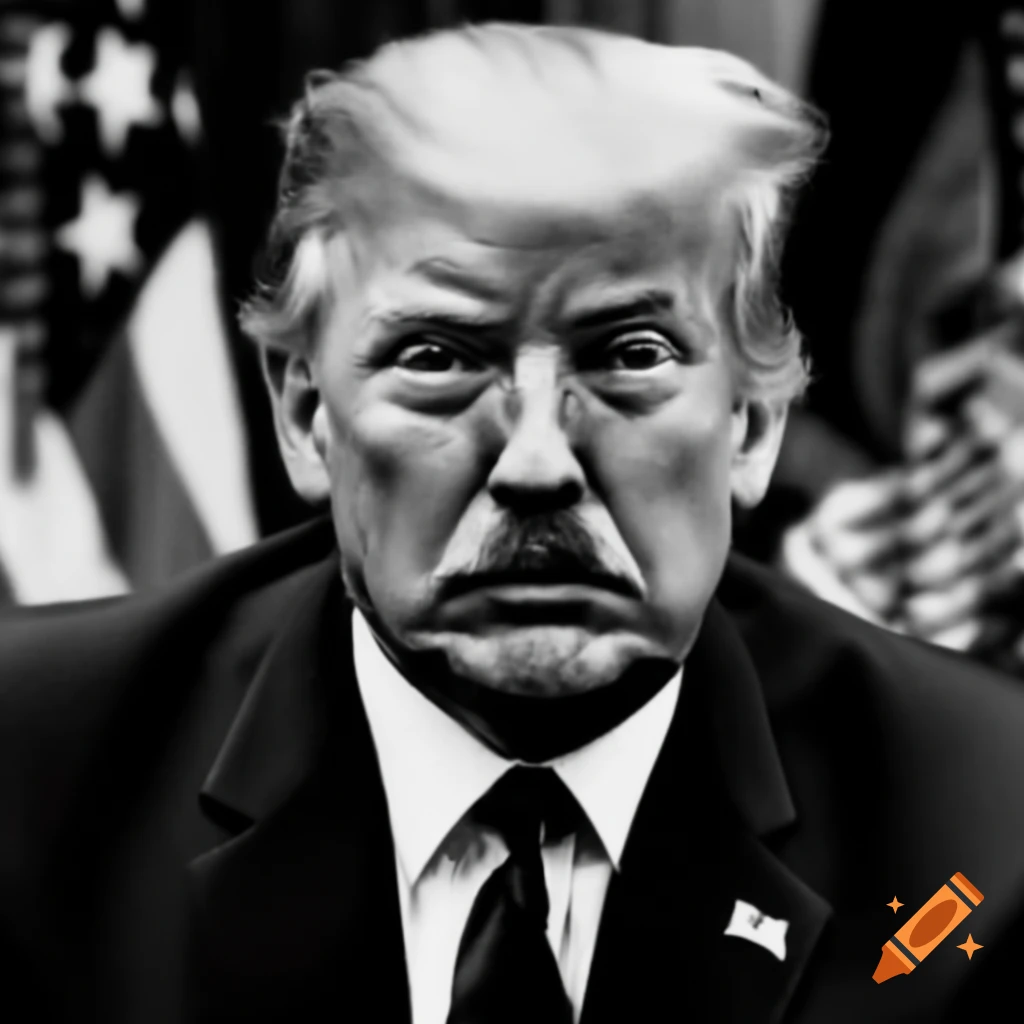 Political satire depicting Trump with Hitler mustache on Craiyon