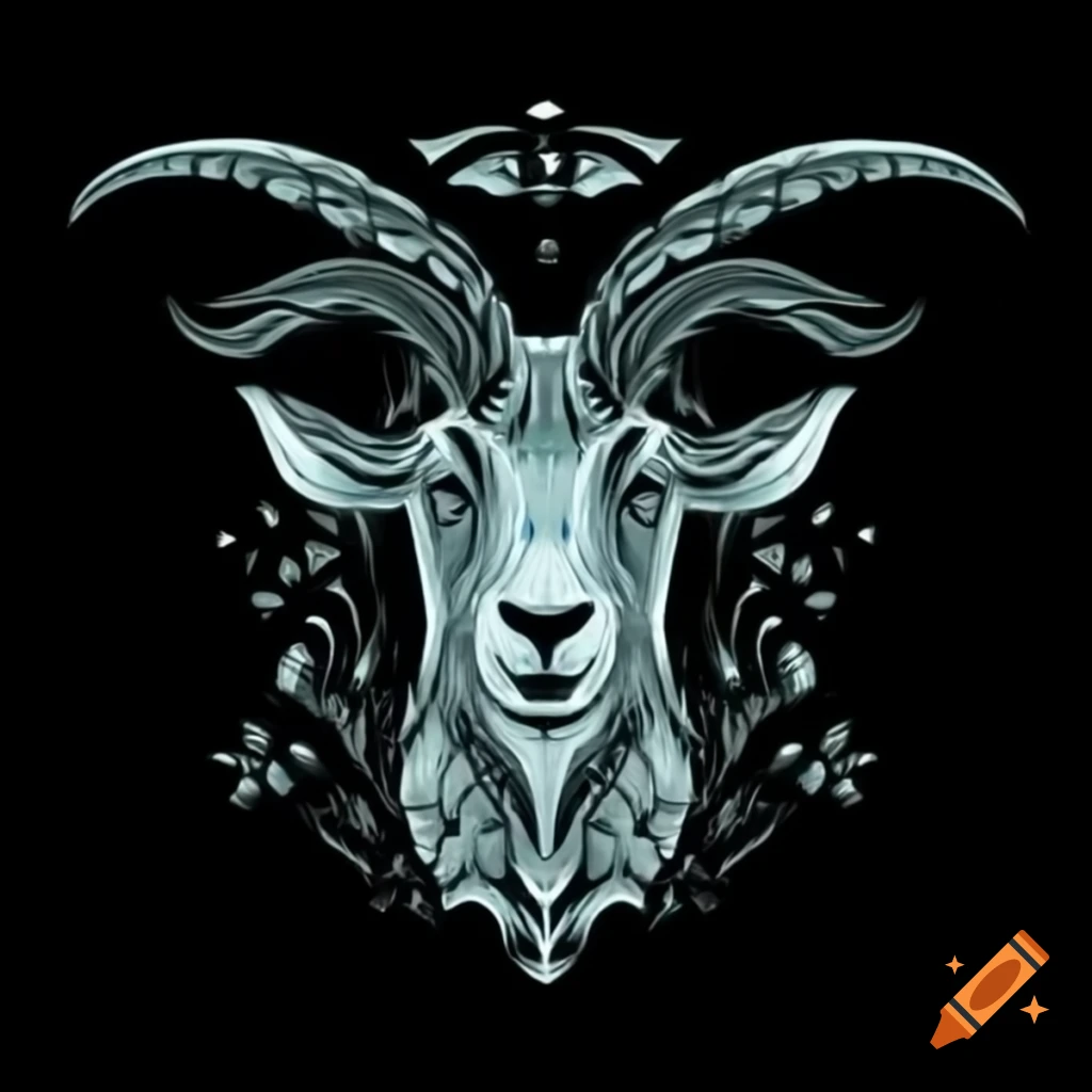 Whimsical fantasy creature combining goat head and fish, adorned with ...