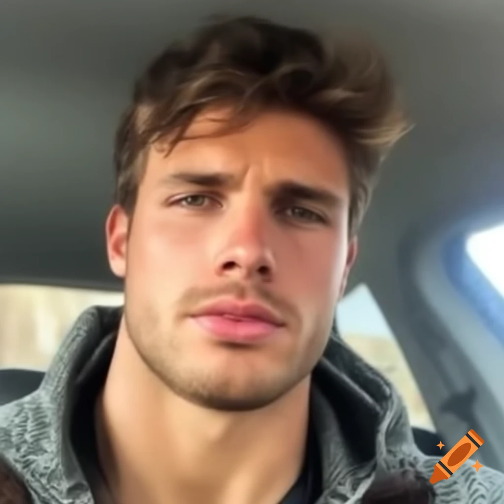 Handsome rugged man posing in mirror selfie on Craiyon