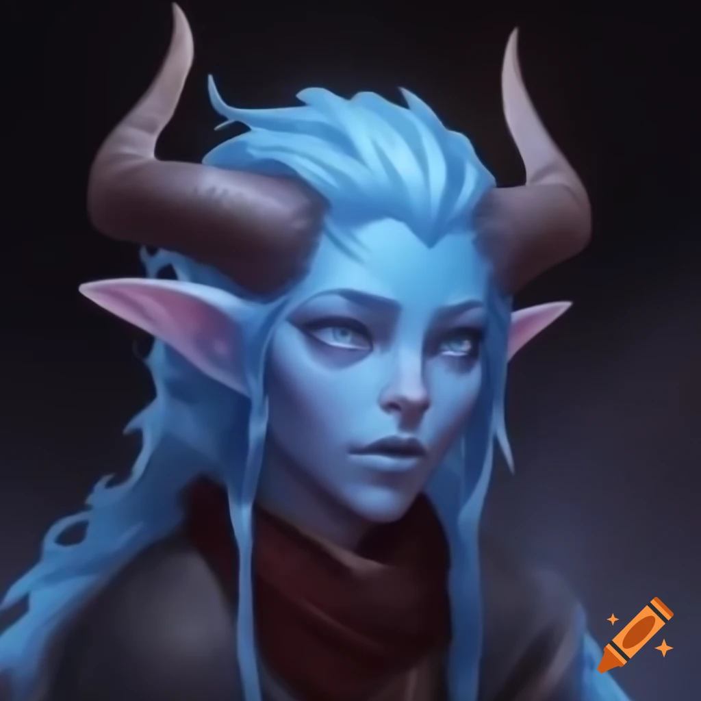 Ice tiefling character featuring prominent horns on Craiyon