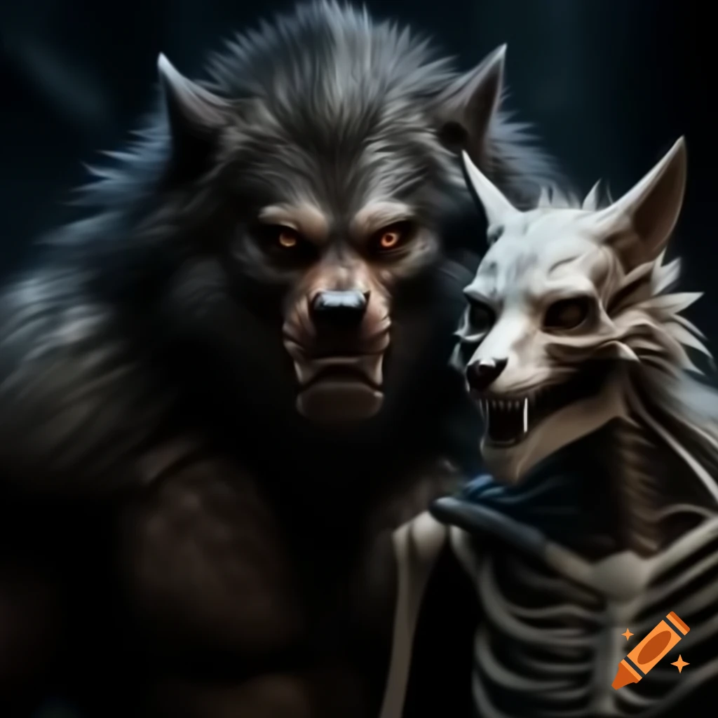 Hyper realistic crime family portrait featuring werewolf, dragon-man ...
