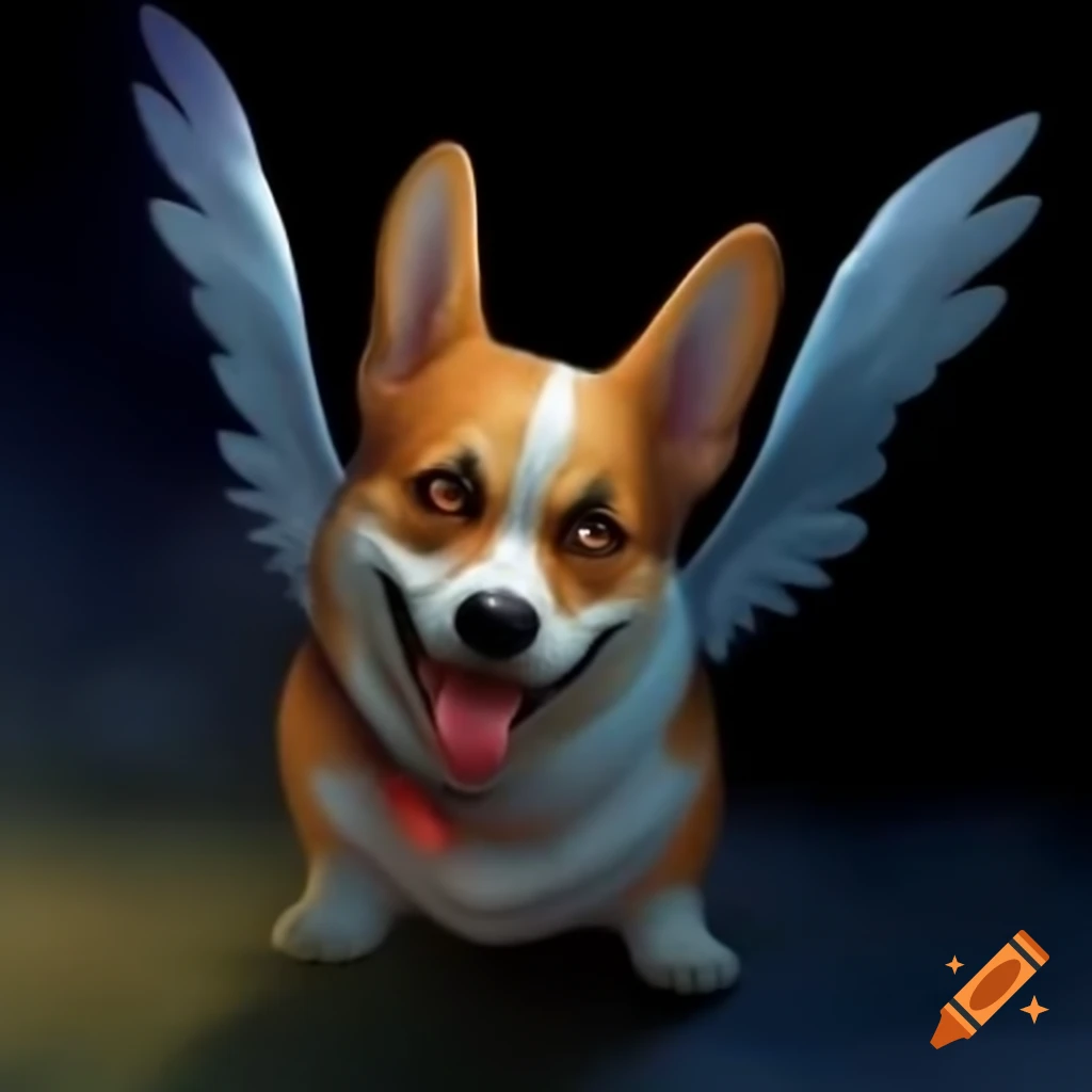 Corgi villain with fangs and wings, imaginative character design on Craiyon