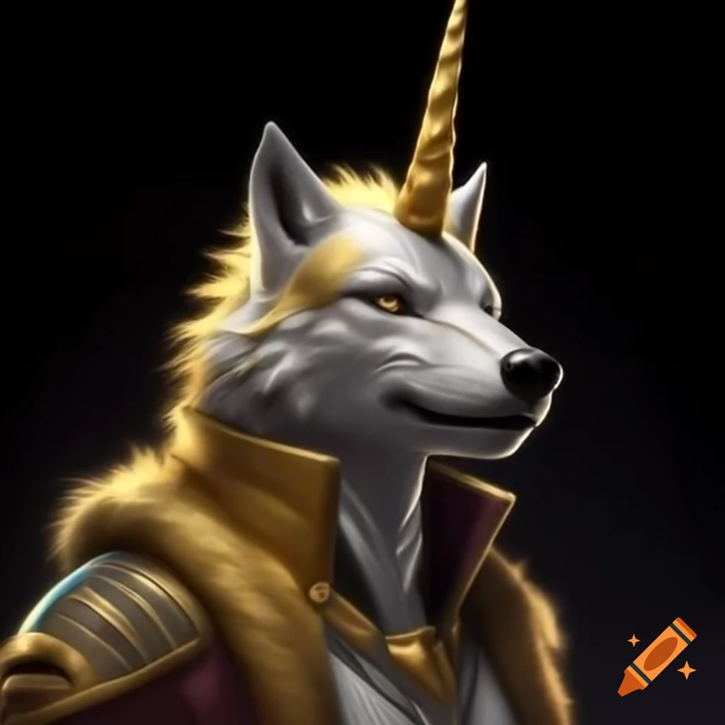 Beautiful gold wolf-unicorn hybrid in Akira Toriyama style on Craiyon