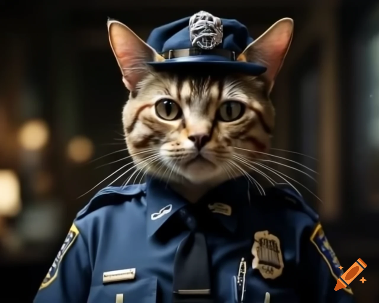 Humanoid cat dressed in police uniform on Craiyon