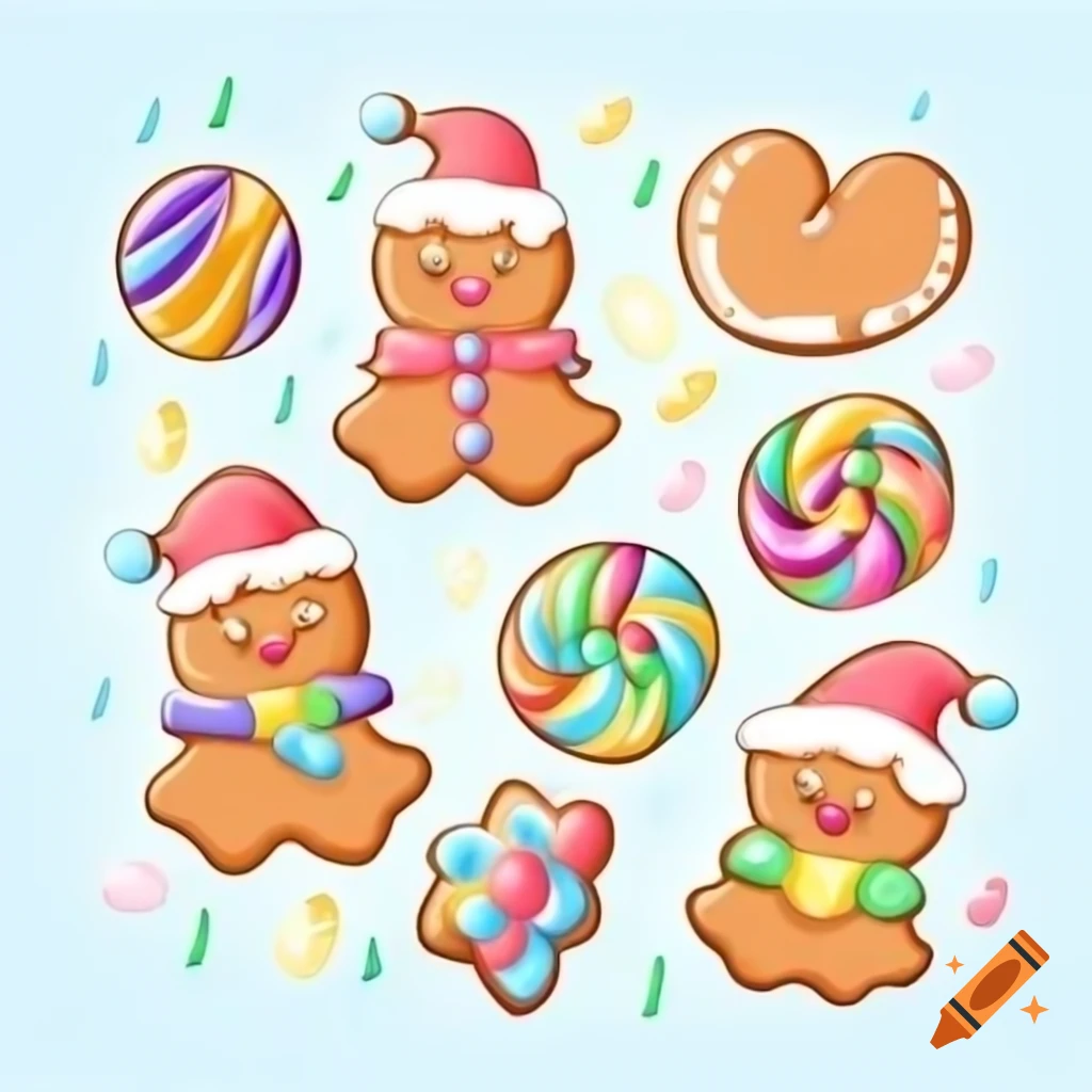 Charming gingerbread cookie animals decorated with Christmas candies in ...
