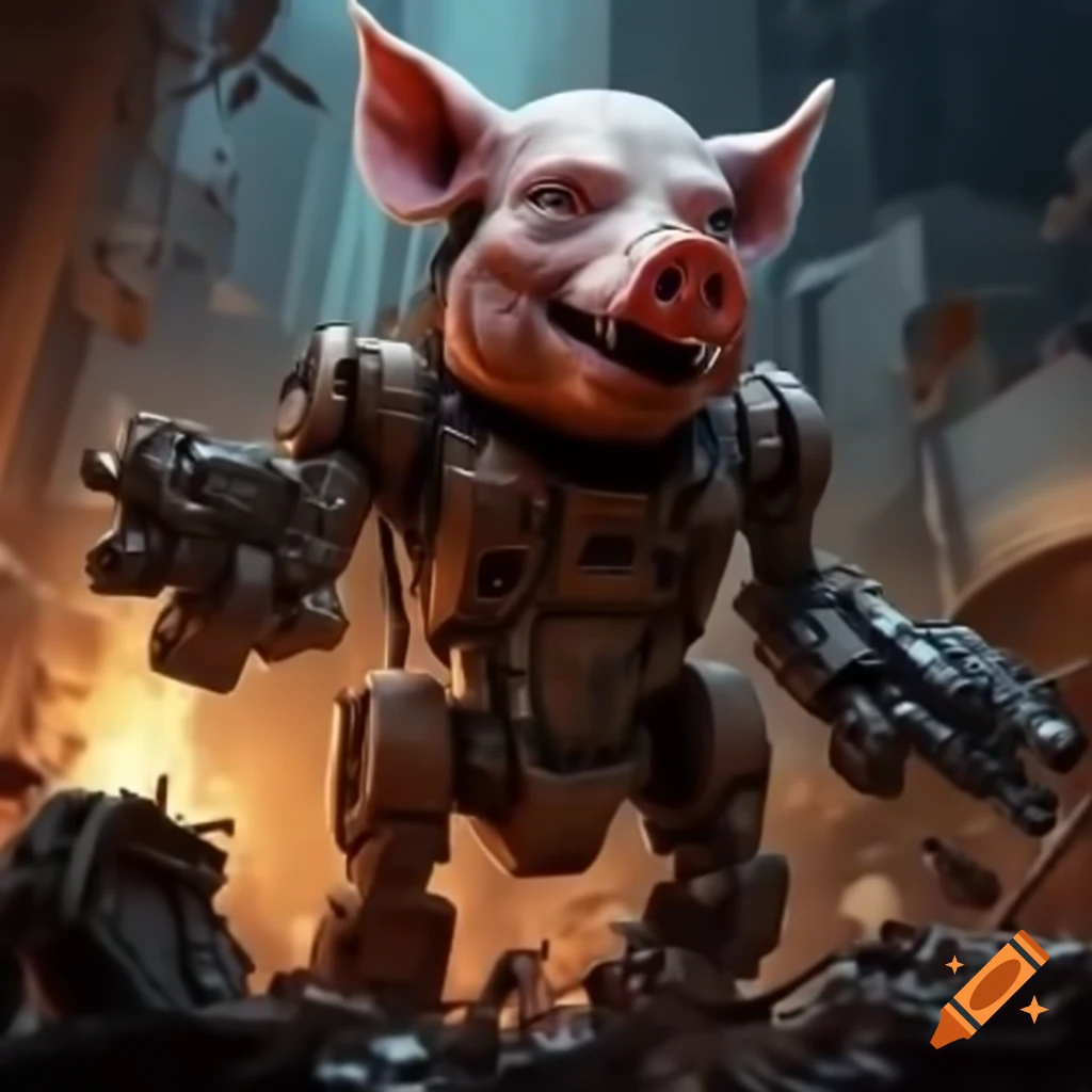 Futuristic robot pig equipped with advanced weaponry on Craiyon