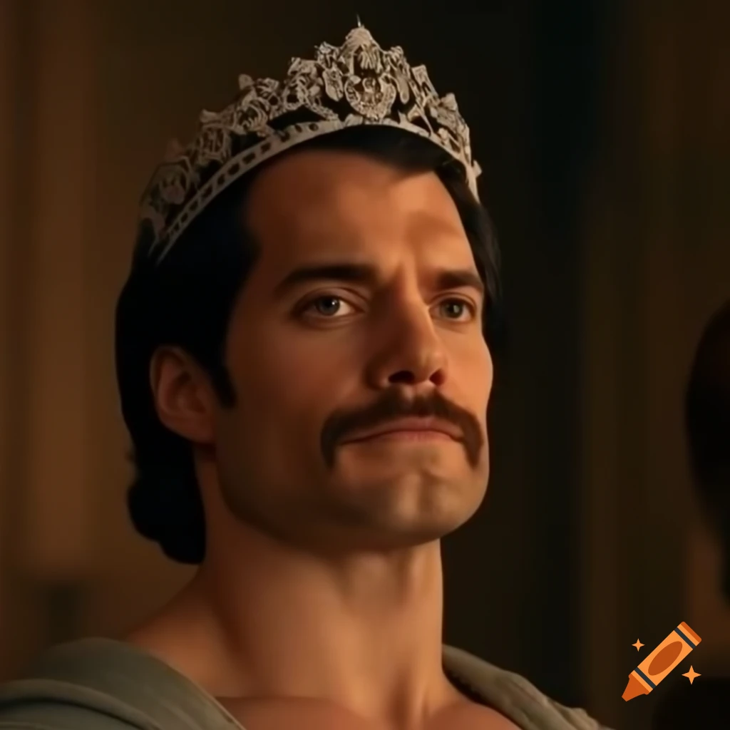 Henry Cavill as a princess in ballgown and tiara with mustache on Craiyon