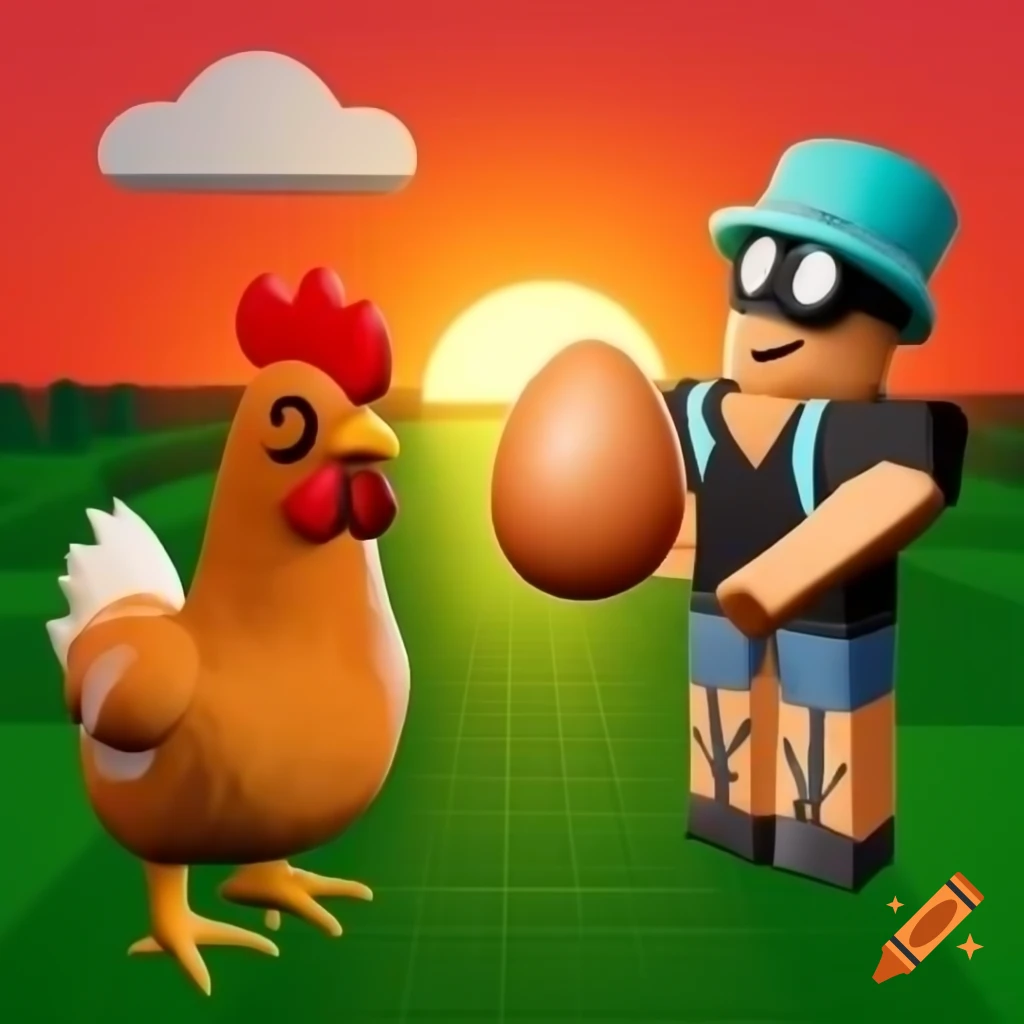 Roblox character being chased by a mother hen while holding a chicken ...