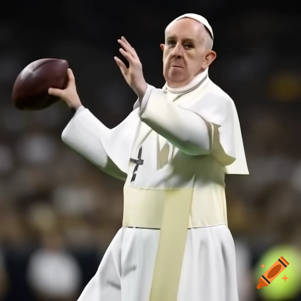 Pope francis as quarterback for the saints throwing a football on Craiyon
