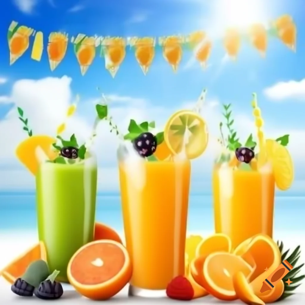 Refreshing juice banner with vibrant ripe fruits on Craiyon