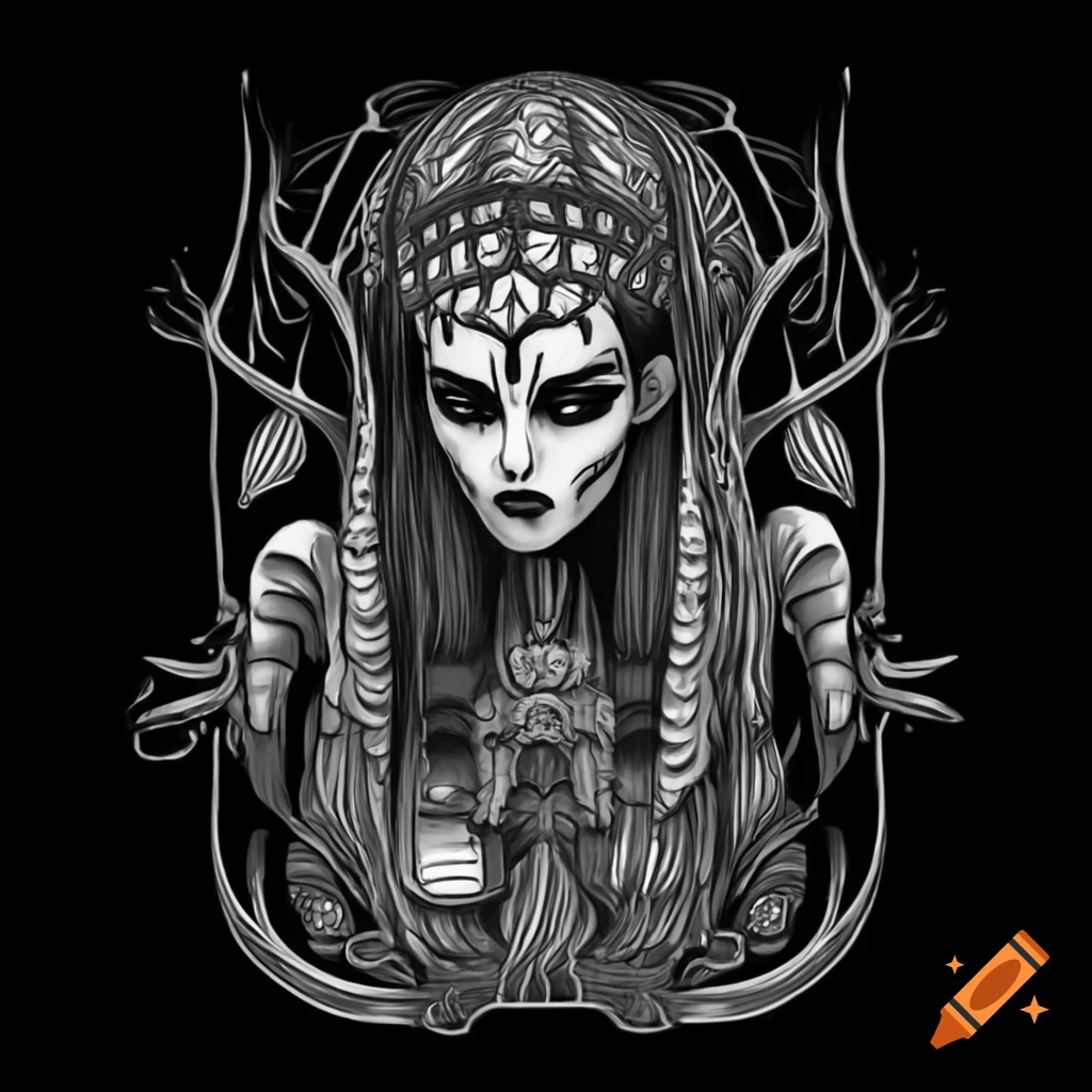 Detailed black and white portrait of an undead woman in egyptian ...