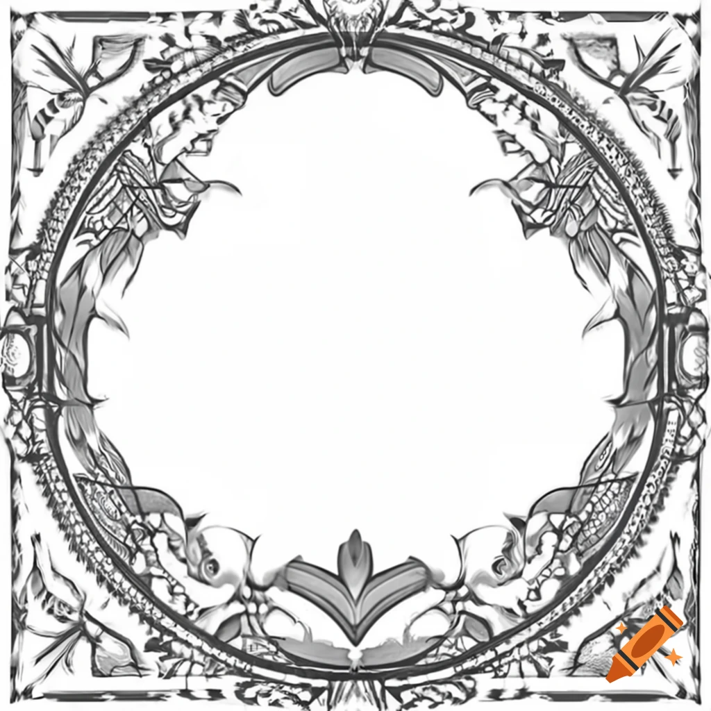 Round gothic style frame design in black with architectural details on ...