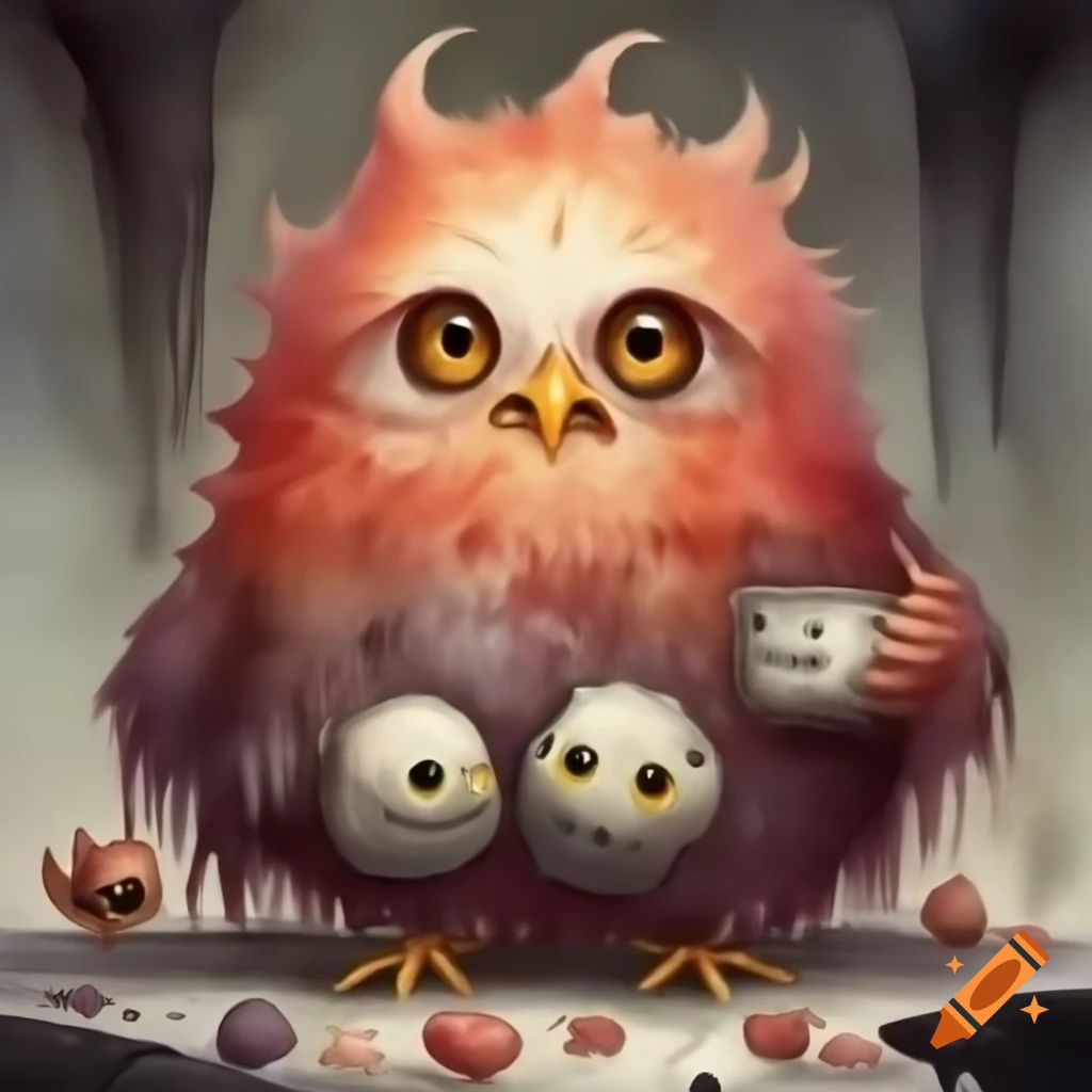 Humorous depiction of monster chickens in horror style on Craiyon