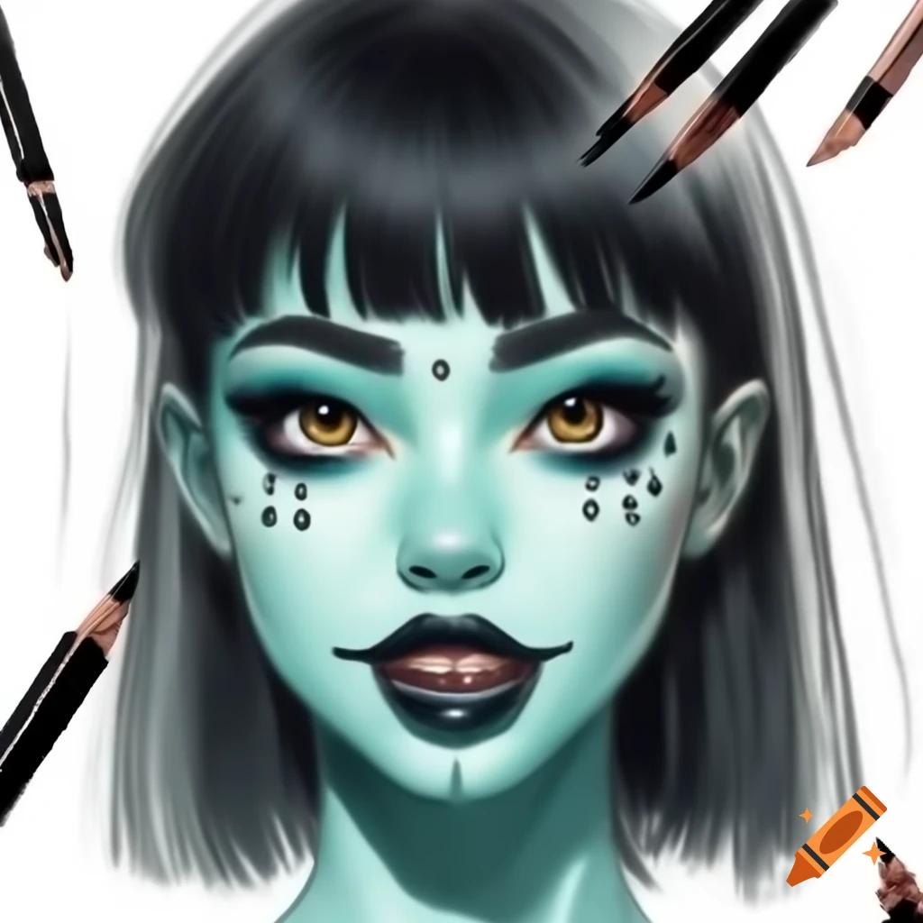 Athletic woman with black hair and graphic facial expression, detailed ...