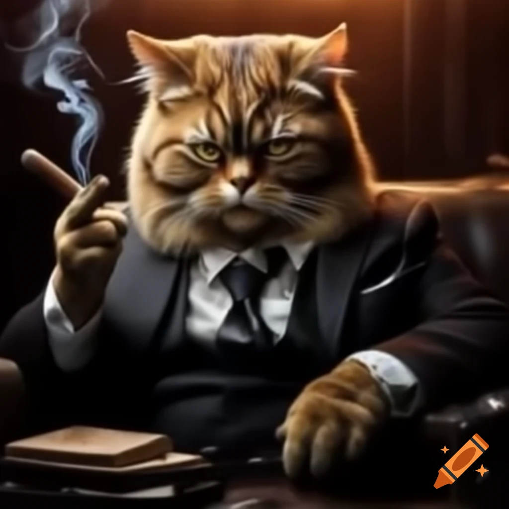 Mafia cat in black suit with cigar exuding power and intimidation on ...