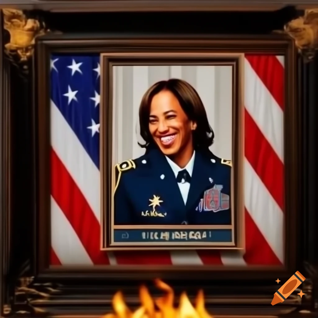 Kamala harris in us military uniform with background of us flag and ...