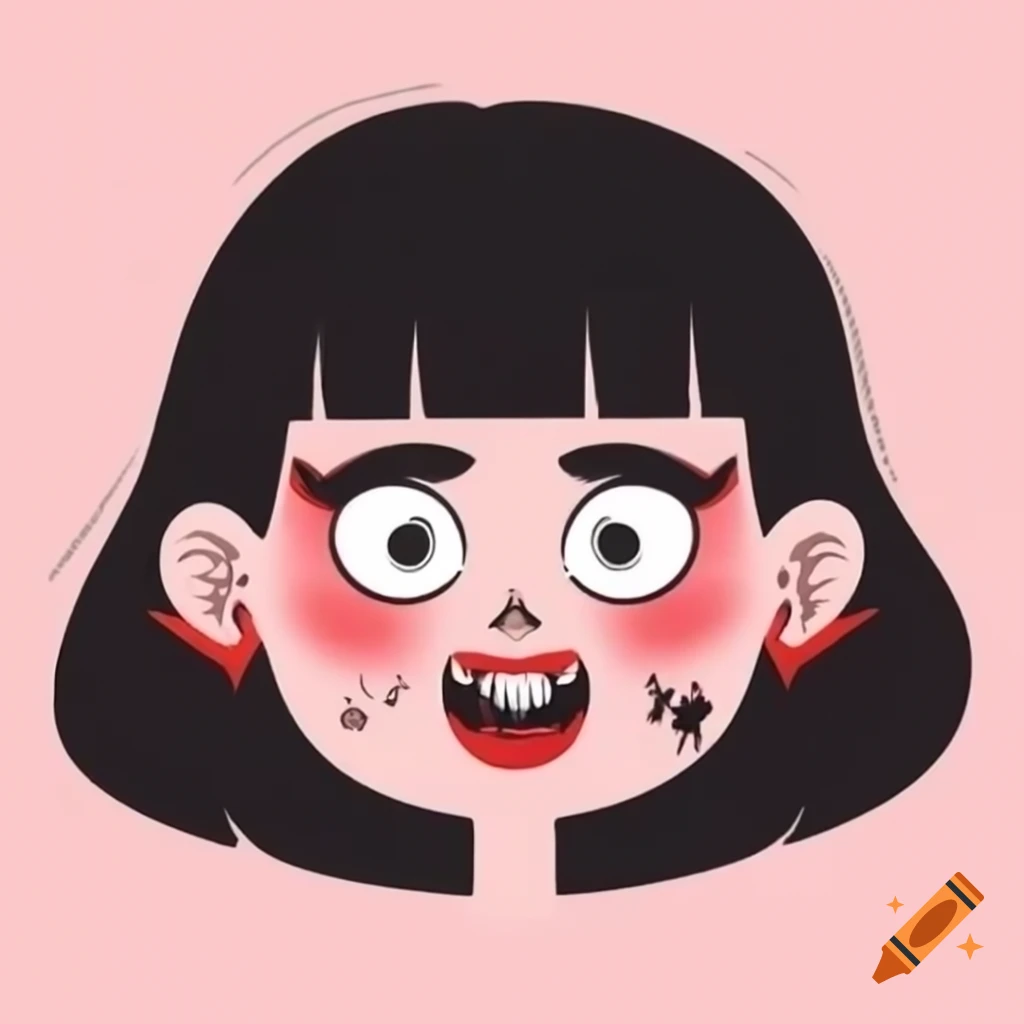 Black haired girl with vampire teeth illustration on Craiyon