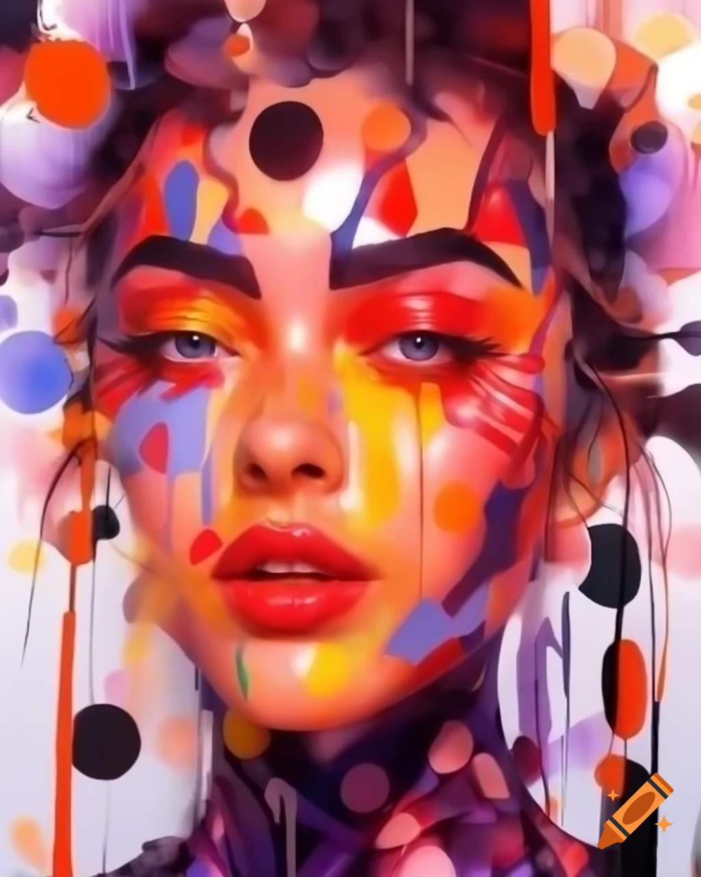 Vibrant abstract portrait with geometric patterns and soft watercolor ...