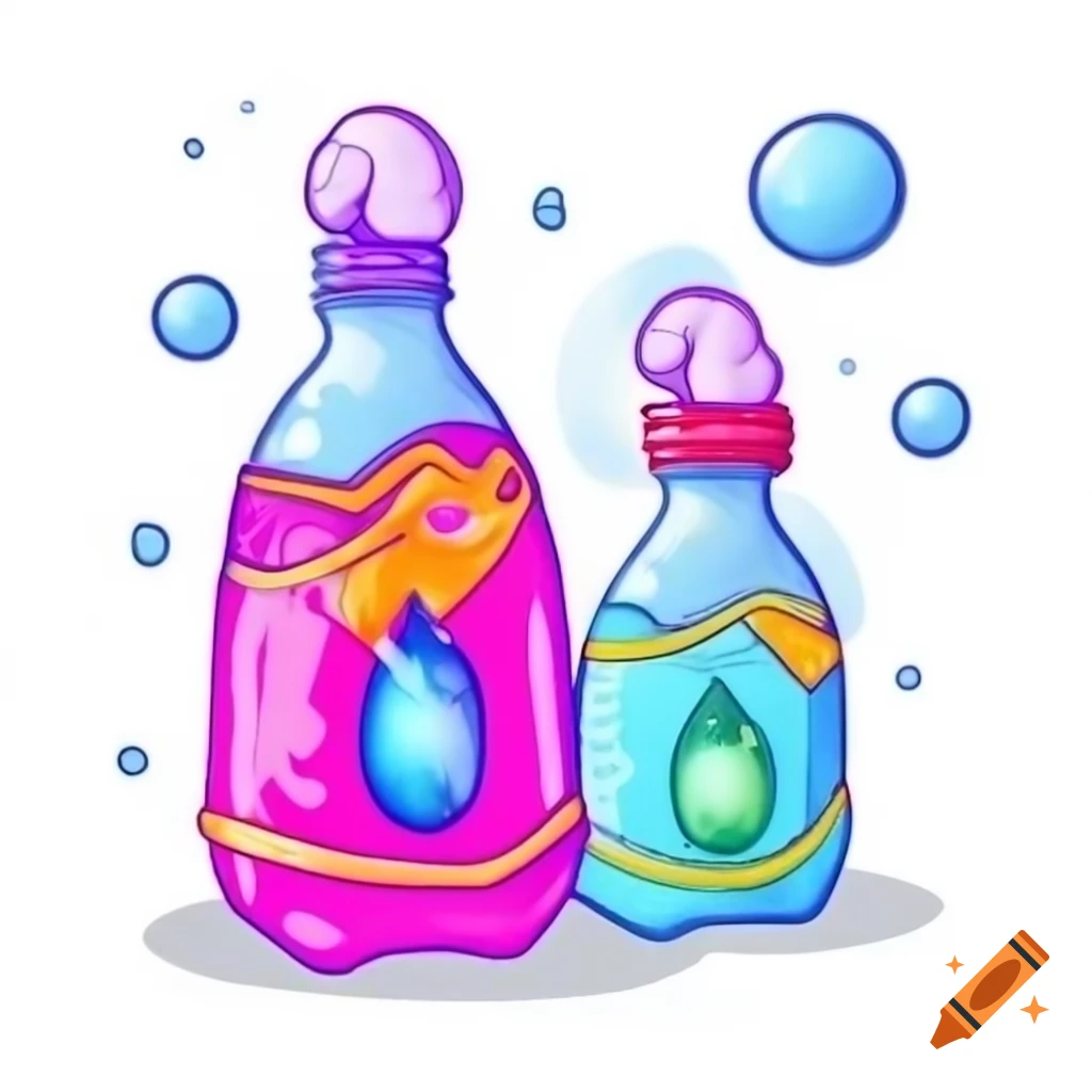 Captivating packaging for Fantasy Fizz soda with potion-like bottles and vibrant colors on Craiyon