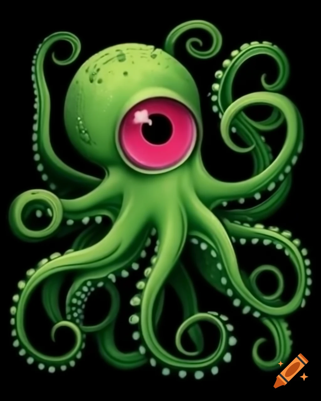 Lovecraftian green octopus with pink eye and tentacles on Craiyon