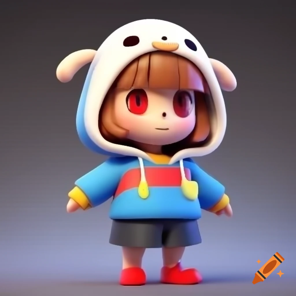Chara from Undertale in a cute onesie, 3D render on Craiyon