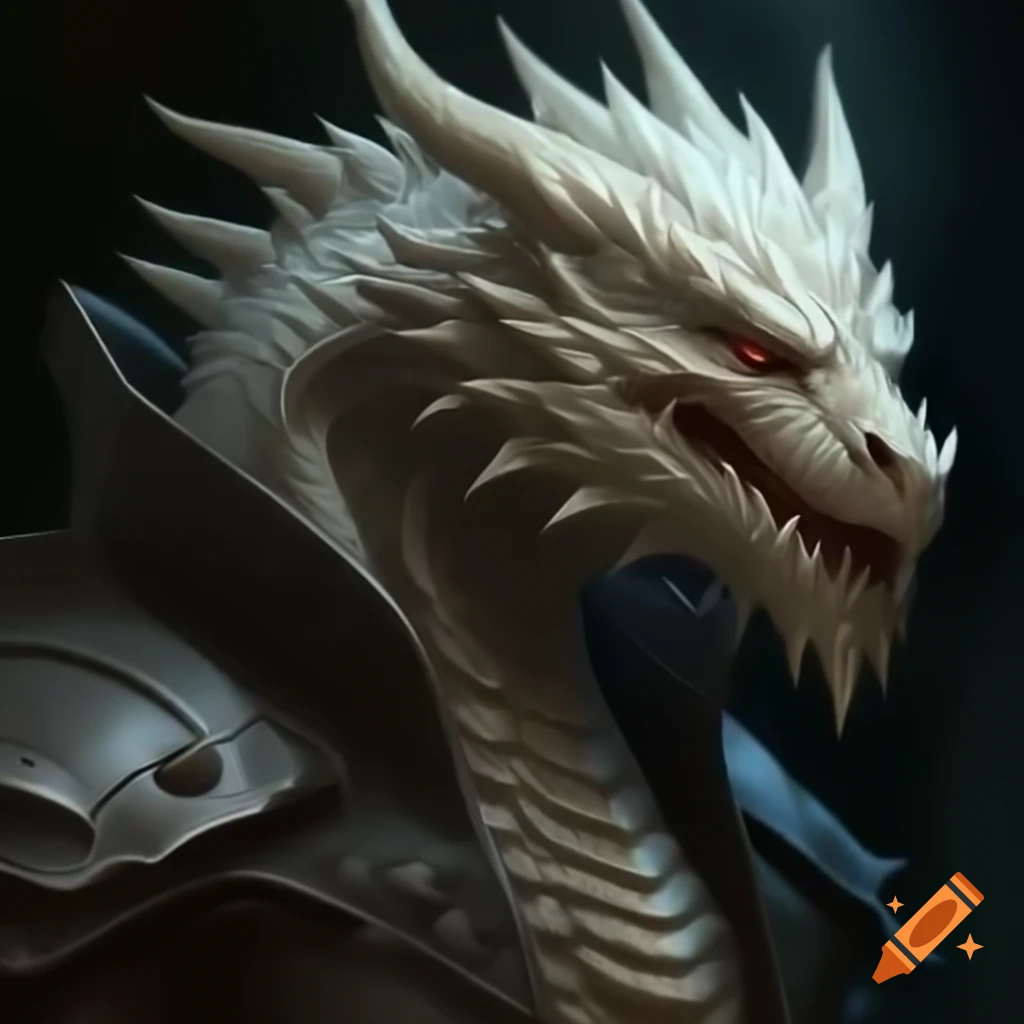 Dragonborn character with white dragon face in profile view on Craiyon