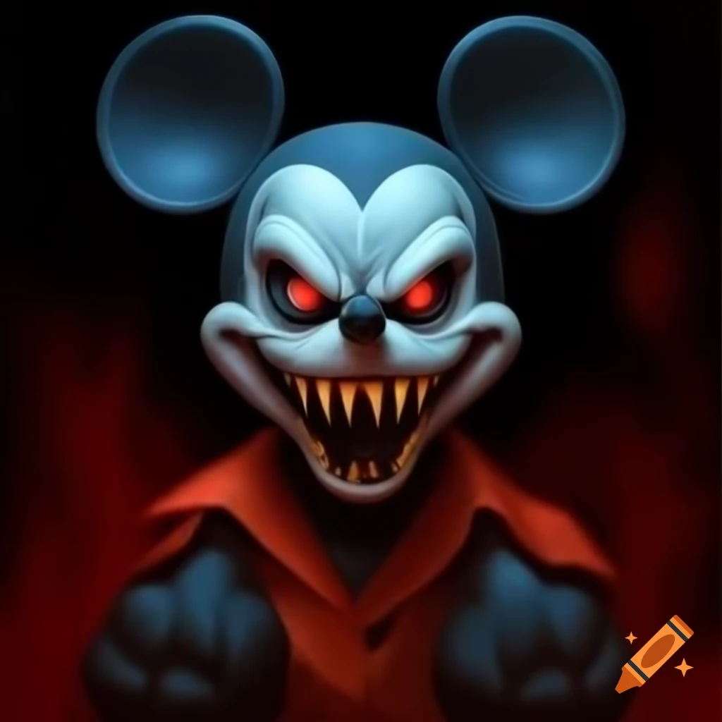 Horror portrait of an evil mickey mouse character on Craiyon