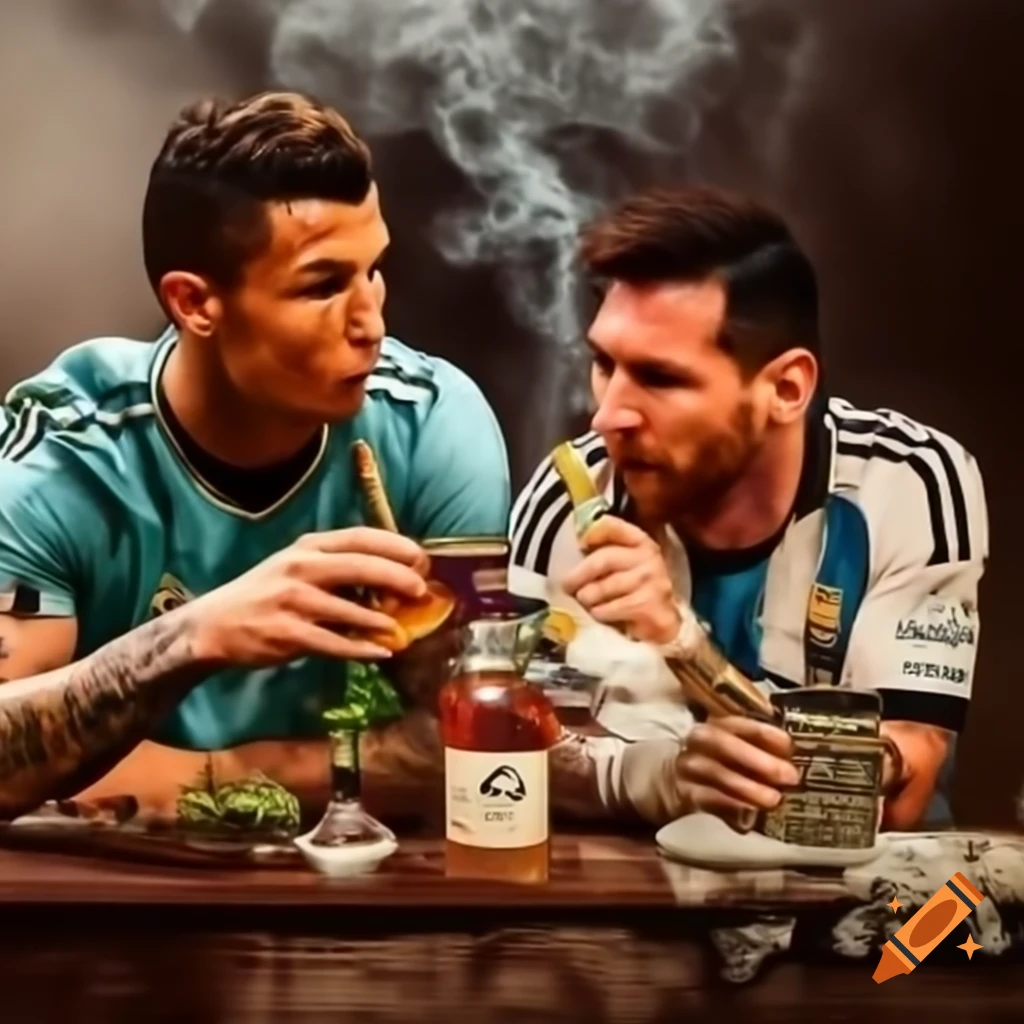 Cristiano ronaldo and lionel messi socializing with drinks and smoking ...