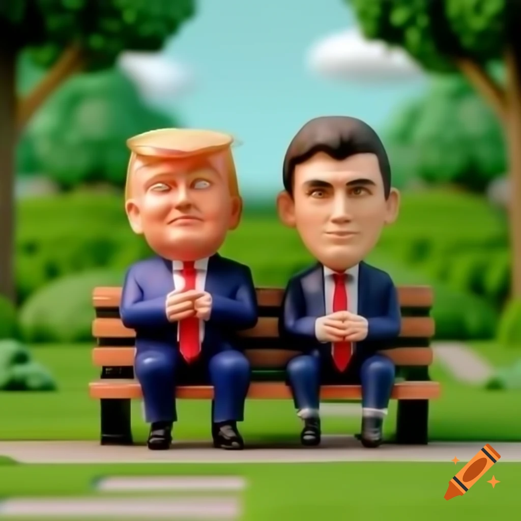 Kawaii 3D animated cartoon bobbleheads of Trump and Vance sitting on a ...