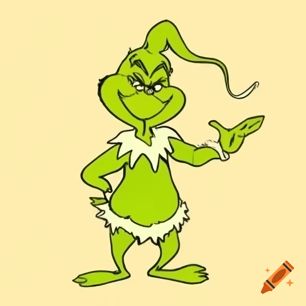 Full body drawing of the Grinch as a 12-year-old on Craiyon