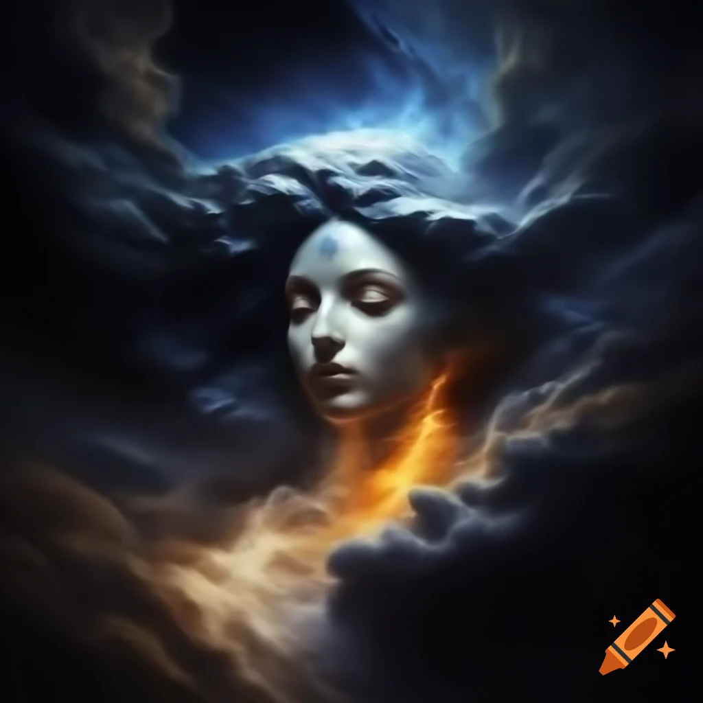 Spectral portrait with celestial themes in shadowy graveyards on Craiyon