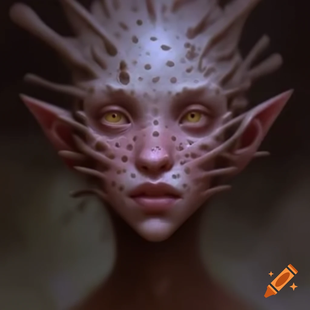 Abstract fantasy woman with unique skin texture and distinct teeth on ...
