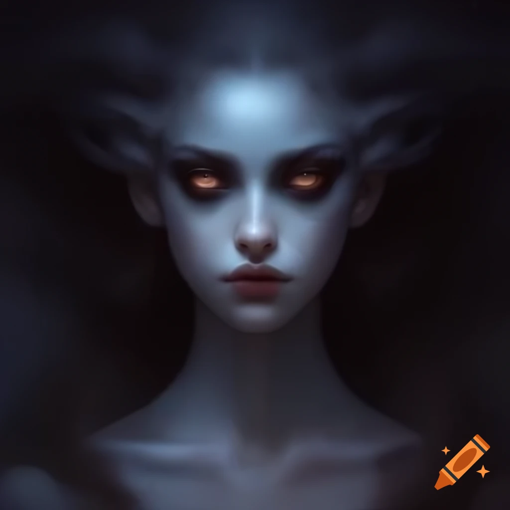 Ethereal figure with elegant features and haunting gaze, blending ...