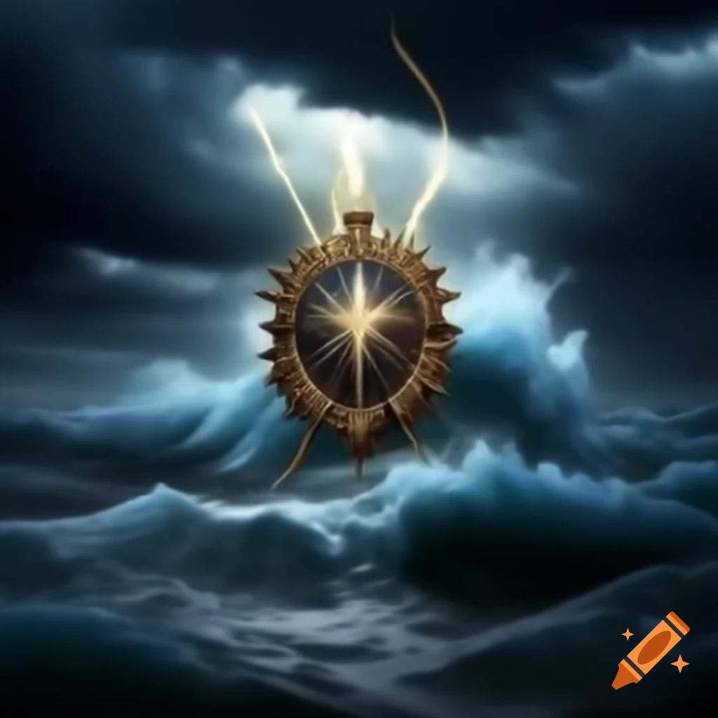 Holy emblem featuring stormy waves and lightning bolts on Craiyon