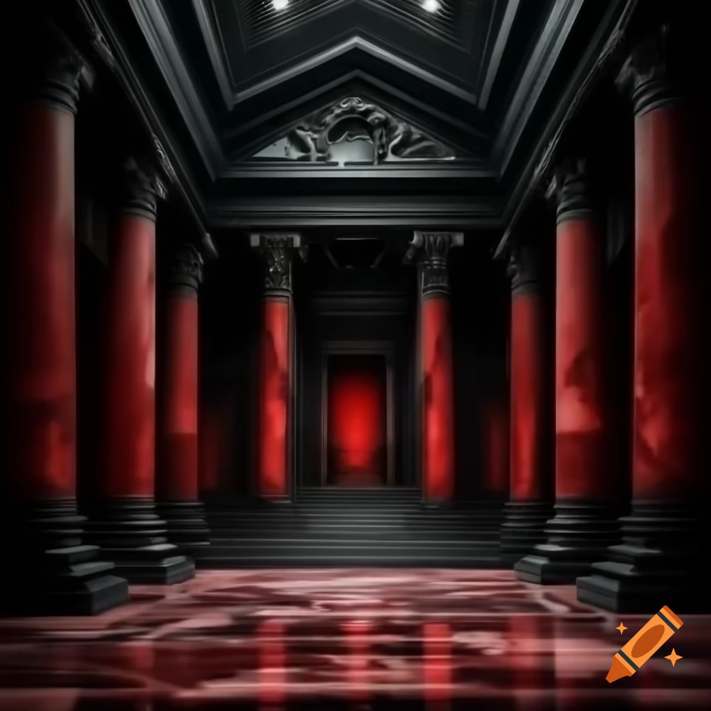 Black 40k space marine temple with red marble columns in Greek style on ...