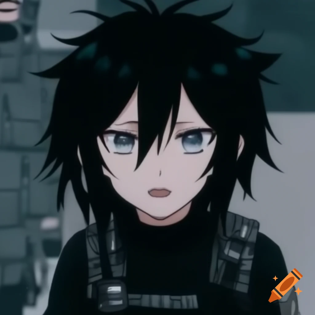 Emo version of Sylphiette from anime in SWAT gear on Craiyon