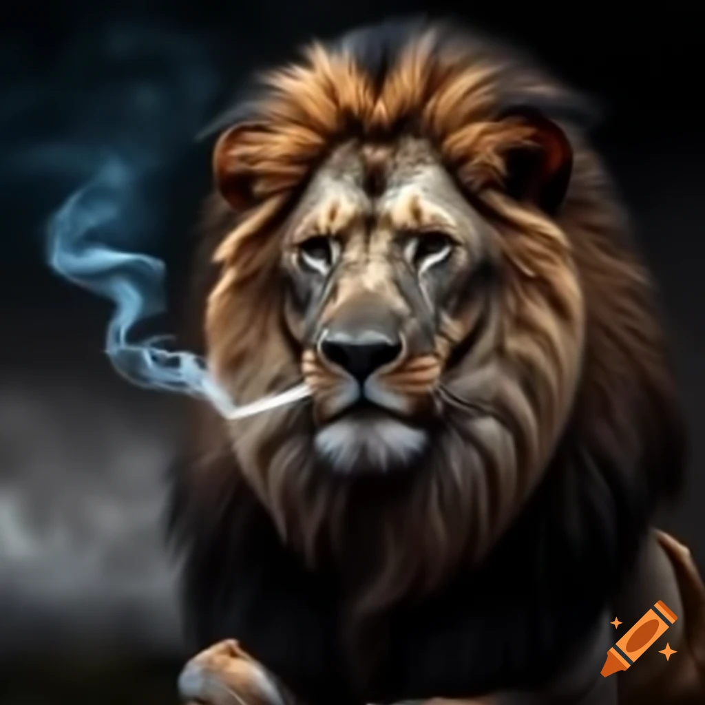 Lion smoking in a relaxed pose on Craiyon
