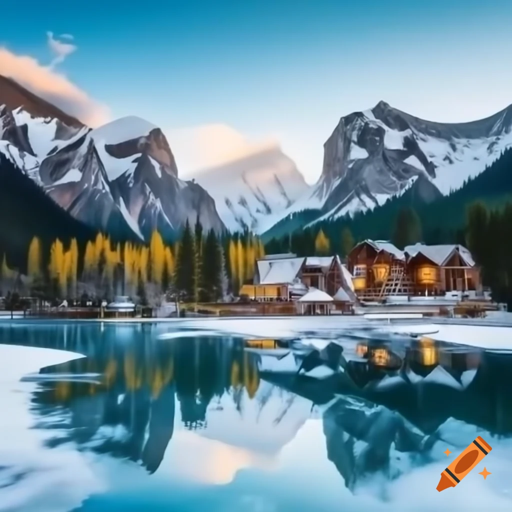 Snow-dusted peaks of the Canadian Rockies against clear blue sky on Craiyon