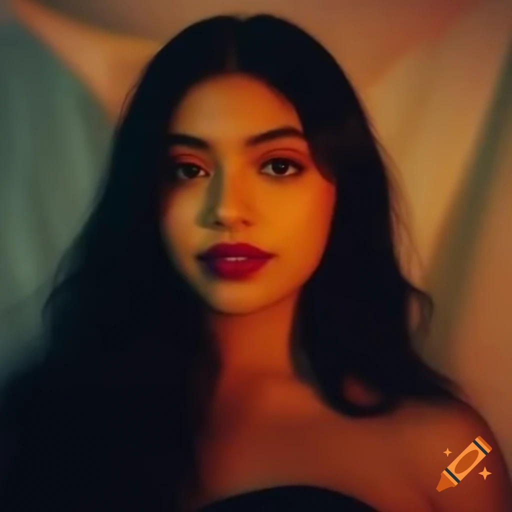 Young woman posing with confidence in romantic lighting, highlighted by ...
