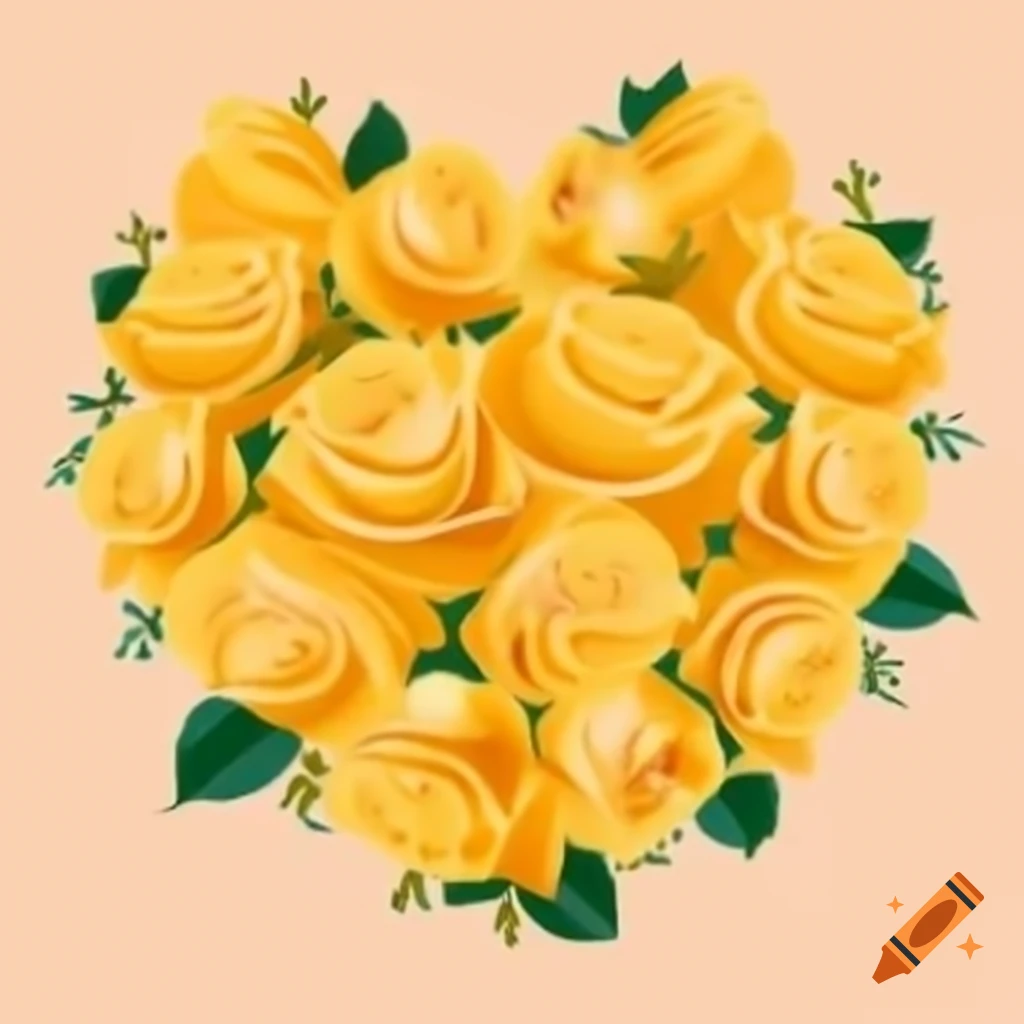 Heart-shaped bouquet of bright yellow roses representing affection on ...