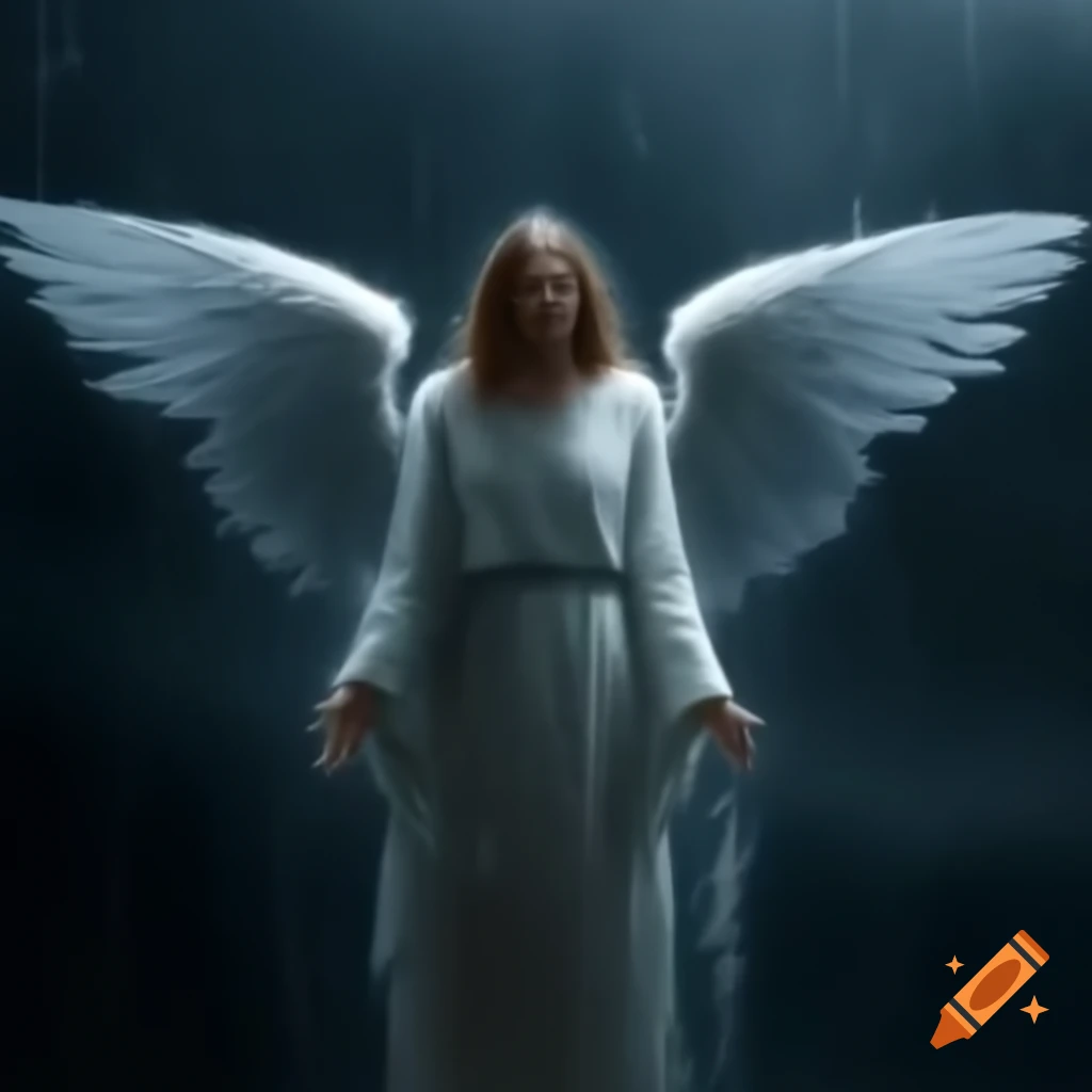 Melancholic broken angel in the rain, symbolizing despair on Craiyon