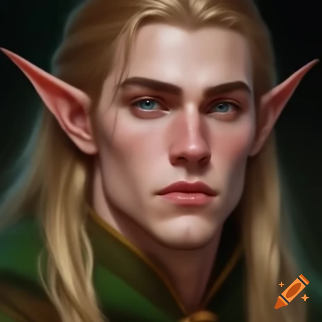 Handsome elf with long blond hair, embodying a trickster character on ...