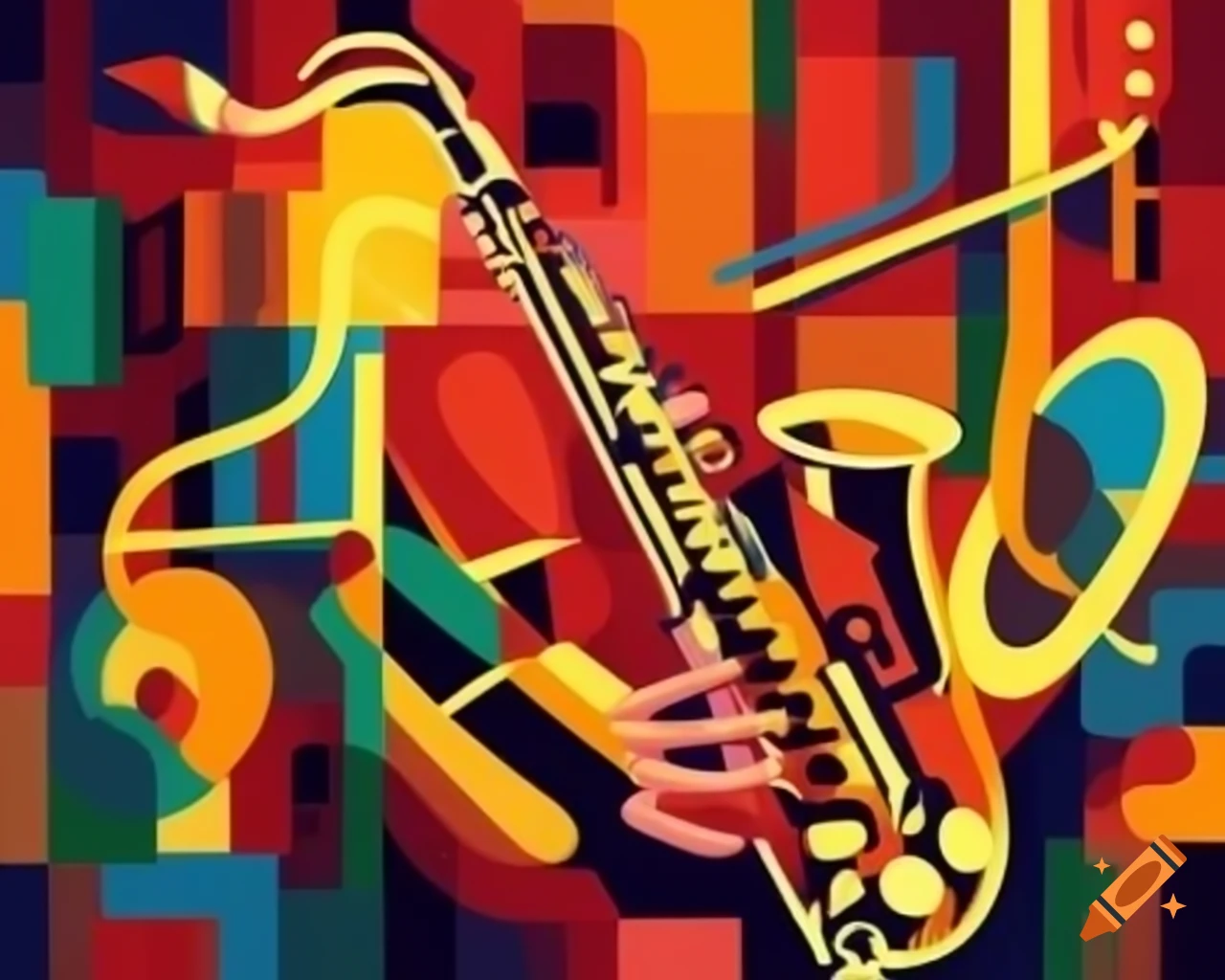 Abstract art featuring jazz saxophone motifs on Craiyon