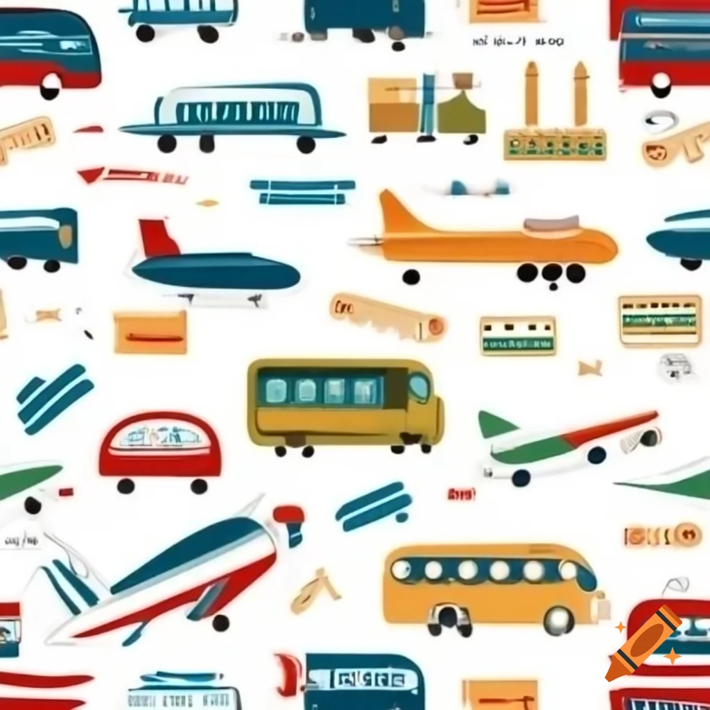 Seamless pattern of transportation icons including airplanes, trains ...