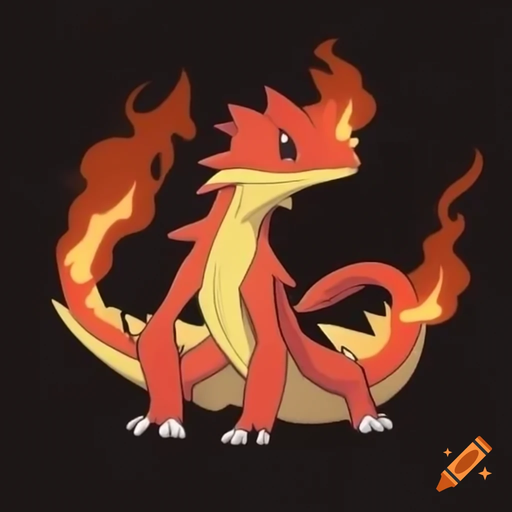 Fire-type lizard starter Pokémon, Ken Sugimori artwork style on Craiyon