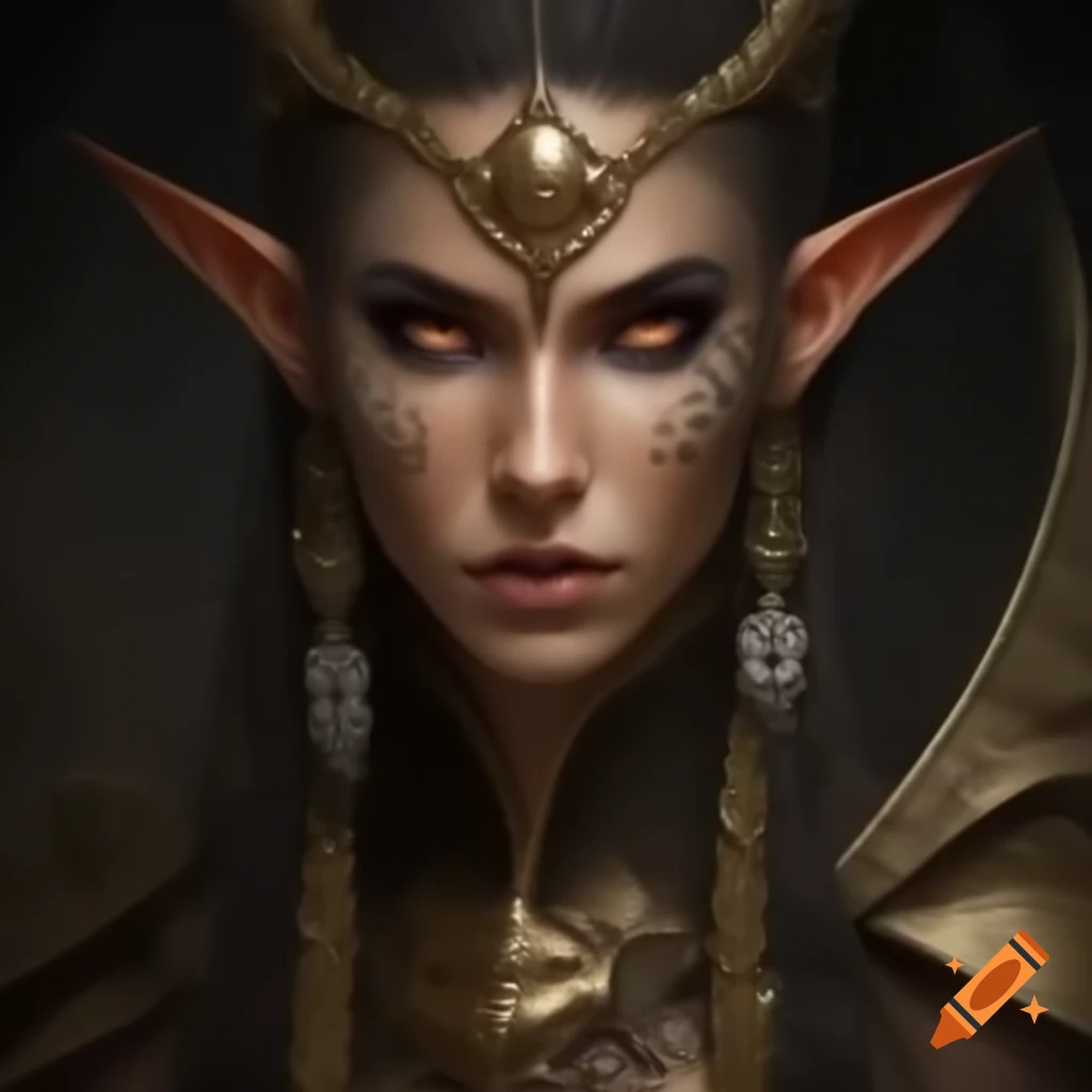 Draconic elf wizard wielding fiery magic with dragon-like eyes on Craiyon