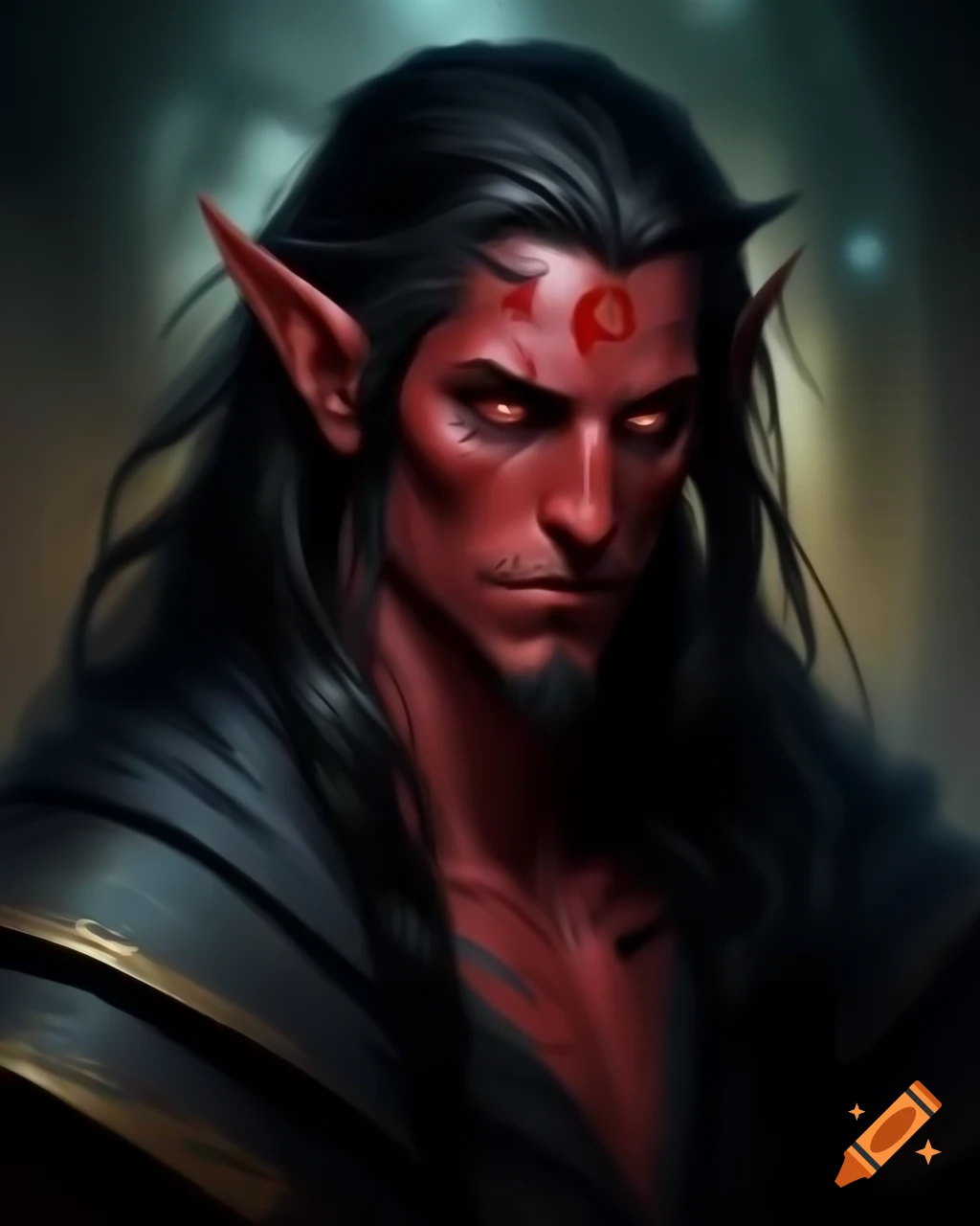 Male hobgoblin wizard with red skin in dark star-patterned robes, DnD ...