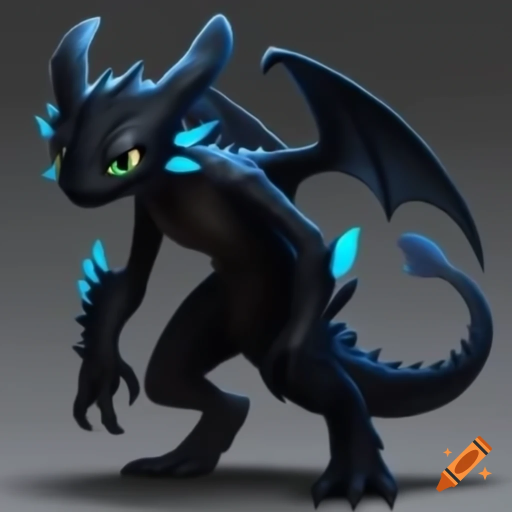 Humanoid dragon creature with digitigrade legs and blue glowing stripes ...